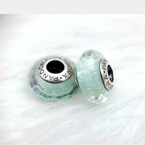 Pandora | Jewelry | Pandora Pair Of Mint Green Murano Glass Beads ...